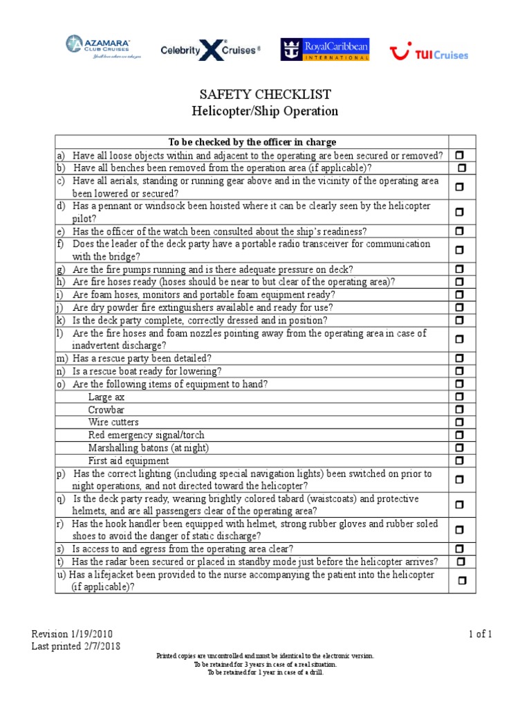 Helicopter/Ship Operation Safety Checklist | PDF