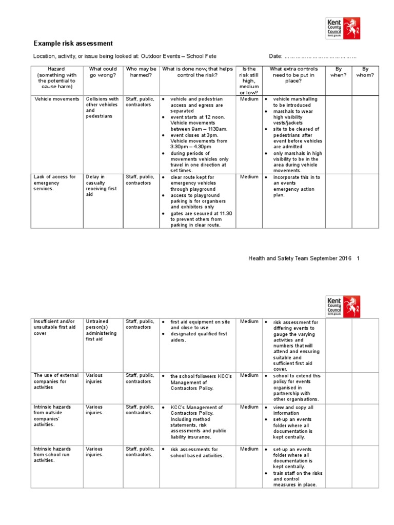 Outdoor Event Risk Assessment Guide | PDF | Occupational Safety And ...