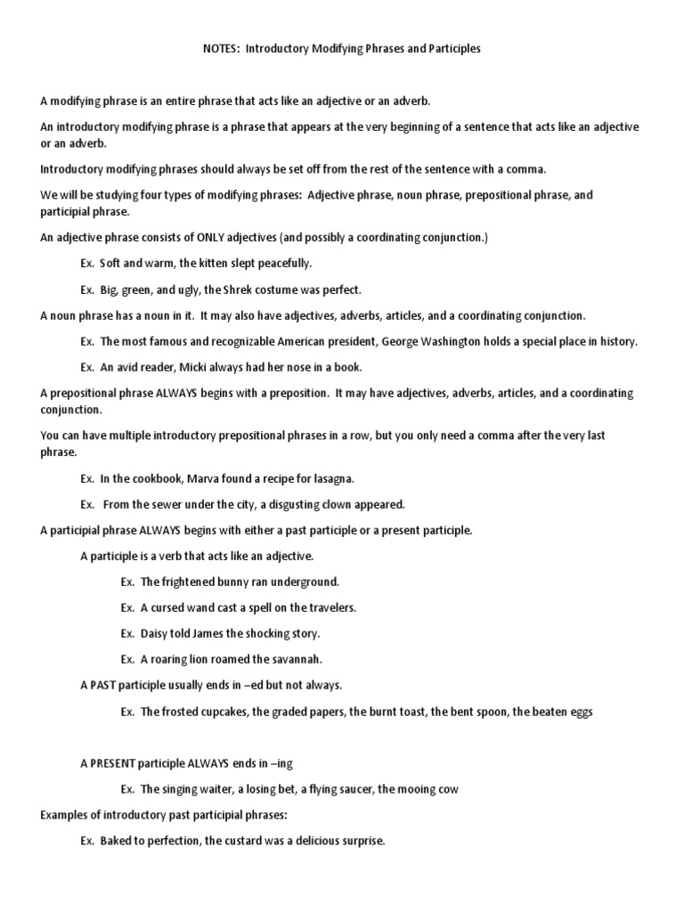 Introductory Modifying Phrases Guide | PDF | Adjective | Adverb