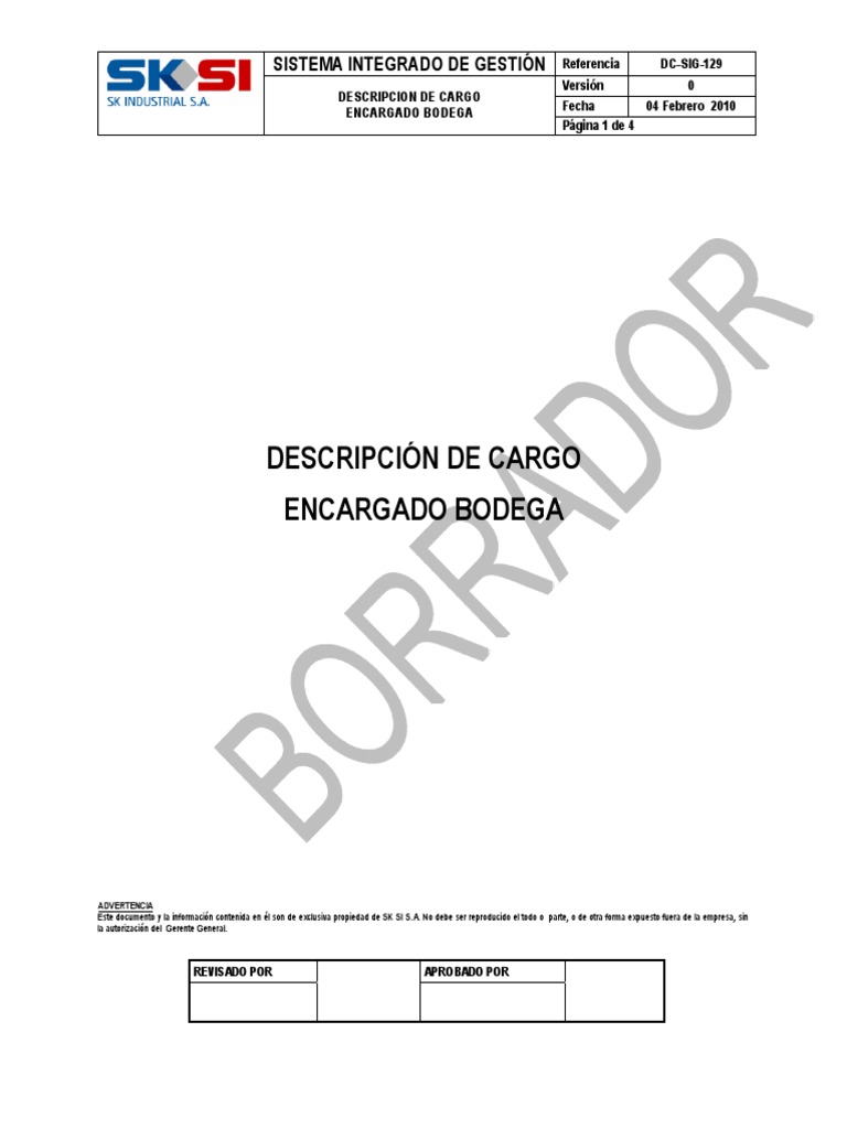 Encargado de Bodega (Funciones) | PDF | Logística | Calidad (comercial)