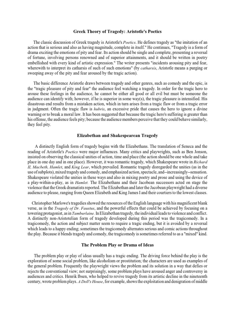 Handout On Tragedy | PDF | Tragedy | Poetics (Aristotle)