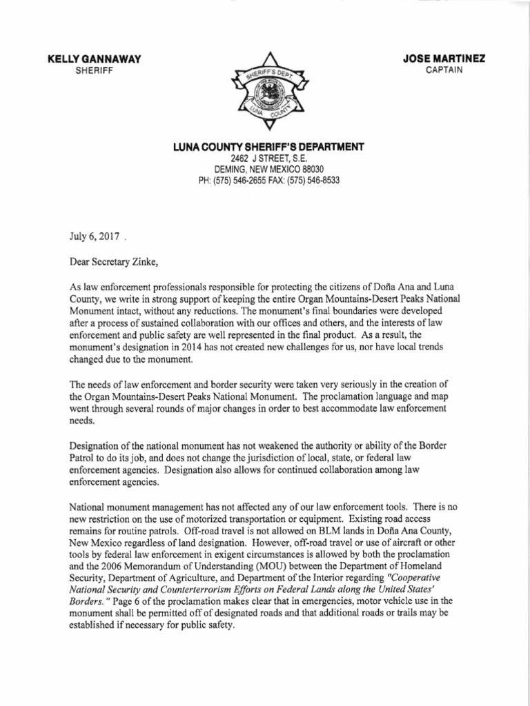 Support for Organ Mountains Monument | PDF | Law Enforcement Agency ...