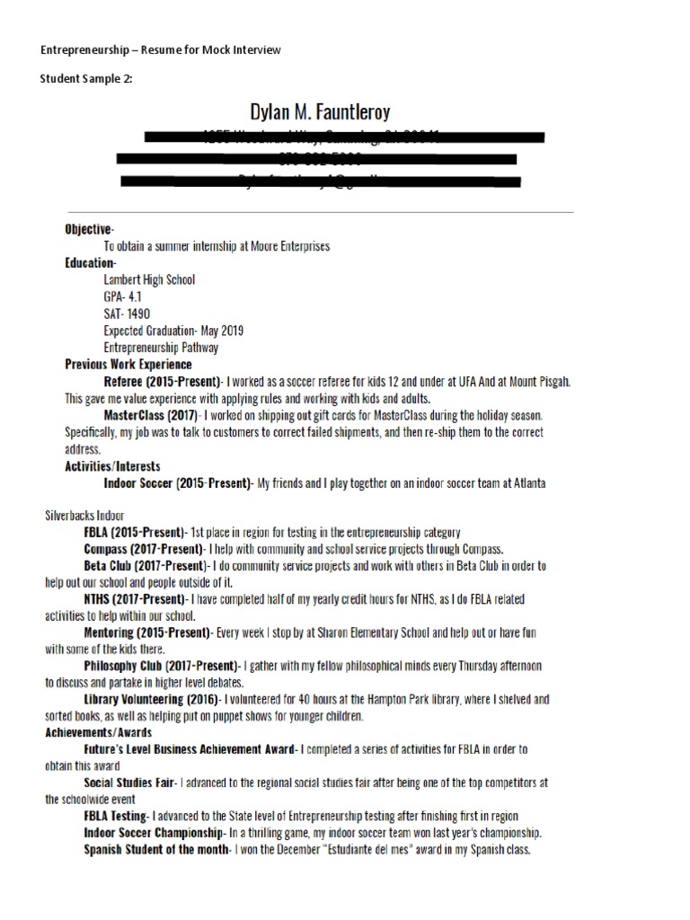 Entrepreneurship Resume Sample 2 | PDF