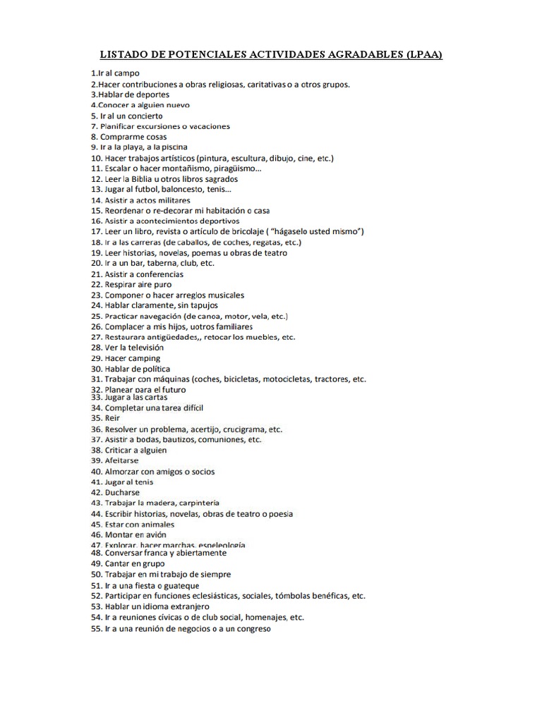 Lista de actividades placenteras | PDF