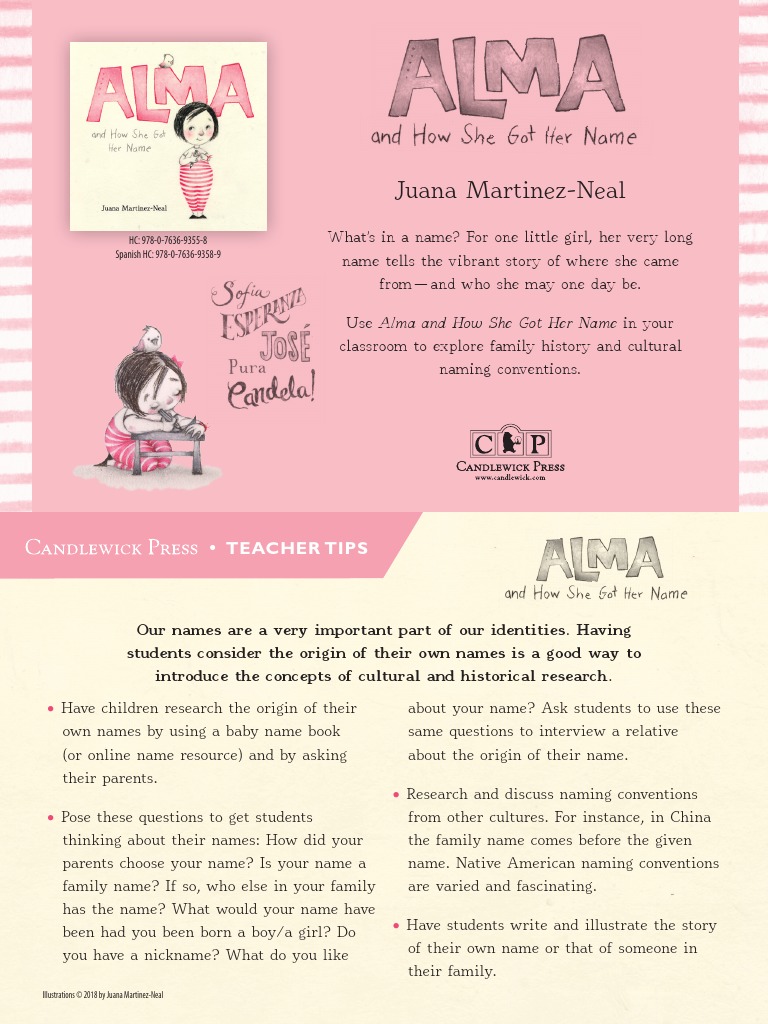 Alma and How She Got Her Name by Juana Martinez-Neal Teacher Tip Card ...