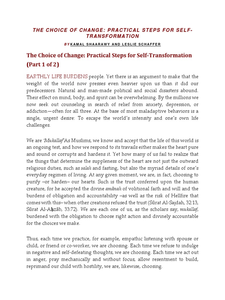 The Choice of Change: Practical Steps For Self-Transformation (Part 1 ...