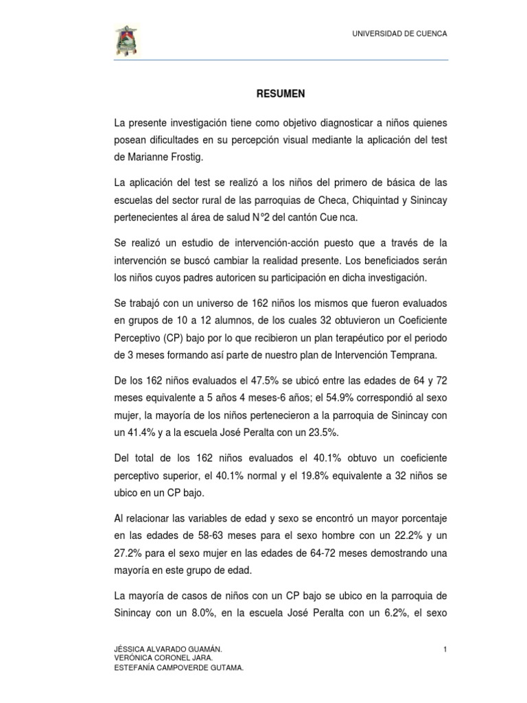 Diagnosticando dificultades en la percepción visual de niños de ...