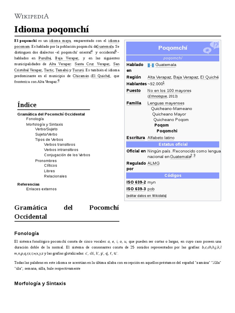 Idioma Poqomchí | Verbo | Idiomas