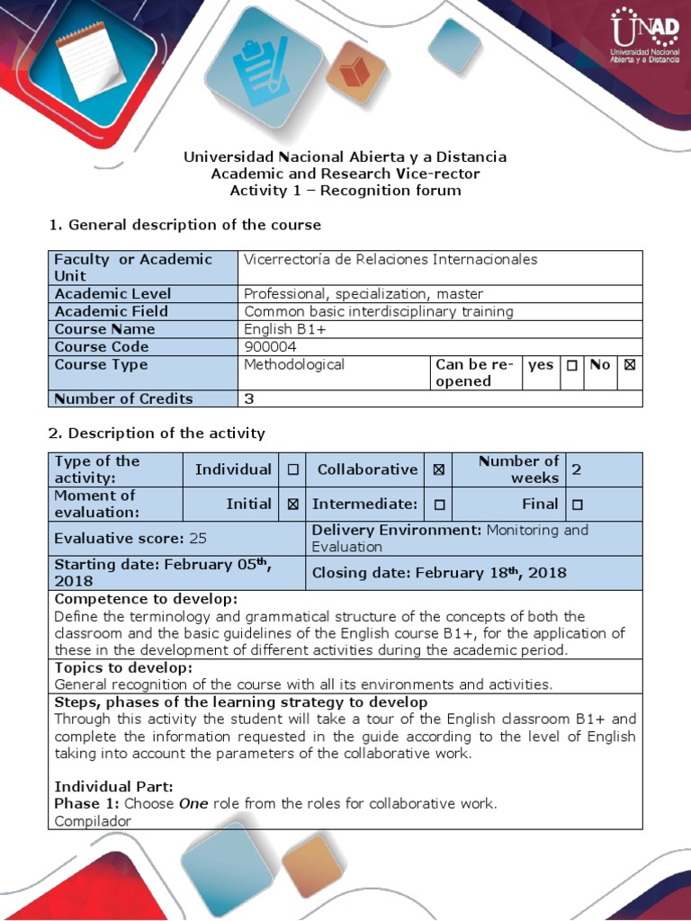 Activity Guide and Evaluation Rubric-Unit 1 Activity 1 Recognition Task ...