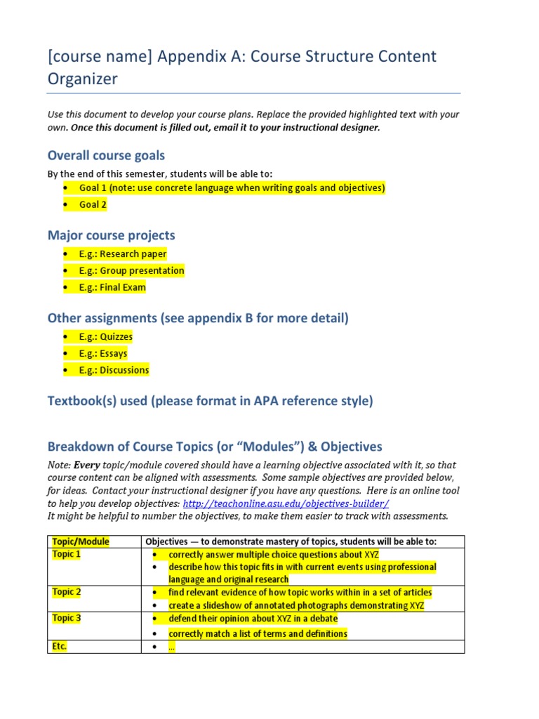 Course Structure and Planning Guide | PDF | Multiple Choice ...