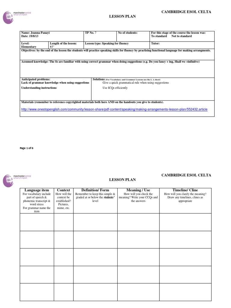 Celta Lesson Plan Tp7 | PDF | Lesson Plan | English Language