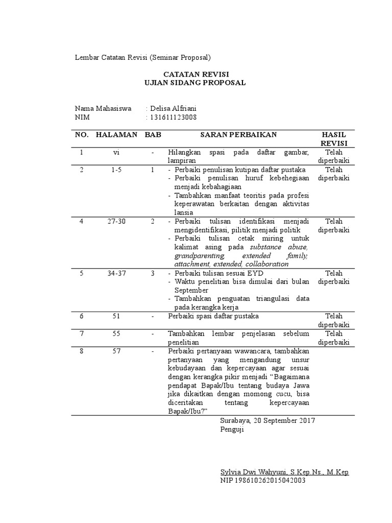 Lembar Revisi Seminar Proposal Skripsi | PDF