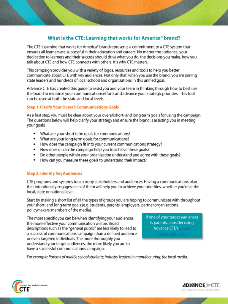 CTE: Learning That Works For America Campaign Strategy Guide | PDF