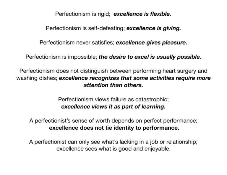 Perfectionism Vs Excellence | PDF
