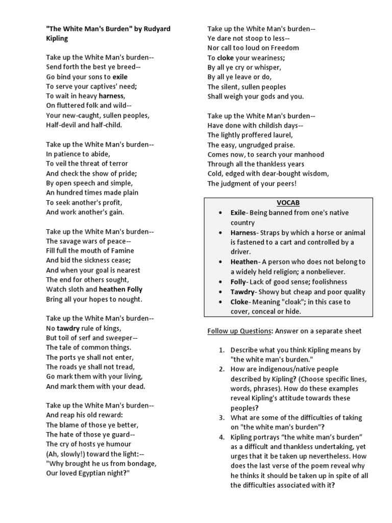 The White Mans Burden | PDF | Rudyard Kipling | Religion And Belief