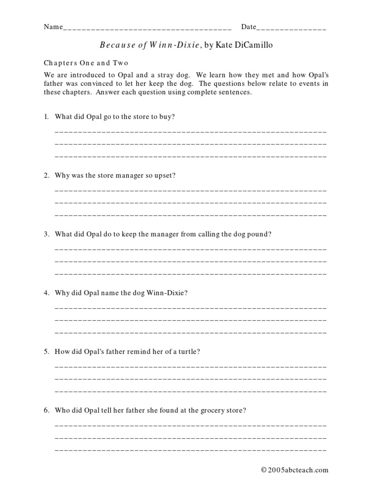 Because of Winn-Dixie Questions PDF | PDF | Foods