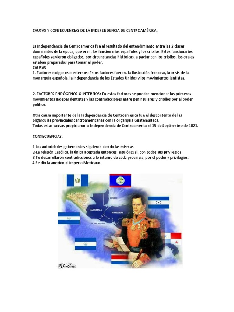 Causas y Consecuencias de La Independencia de Centroamérica | PDF ...