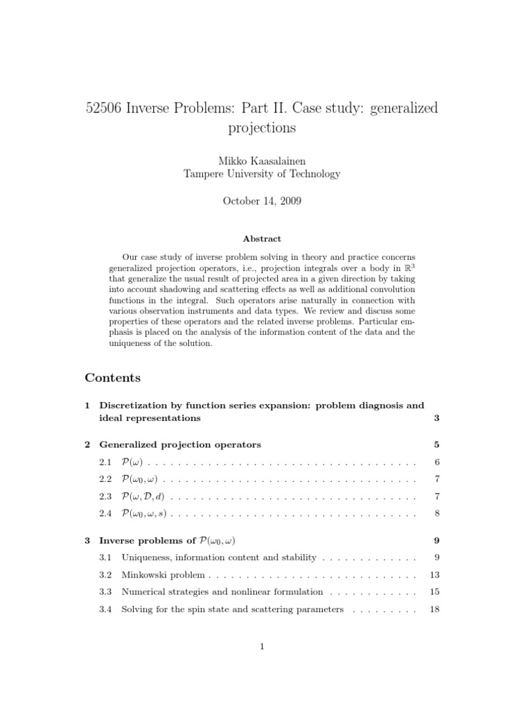 Inverse Problems: Part II. Case Study: Generalized Projections | PDF ...