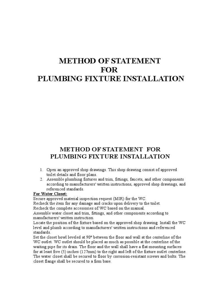Mos Plumbing Fixture Installation | PDF | Tap (Valve) | Screw