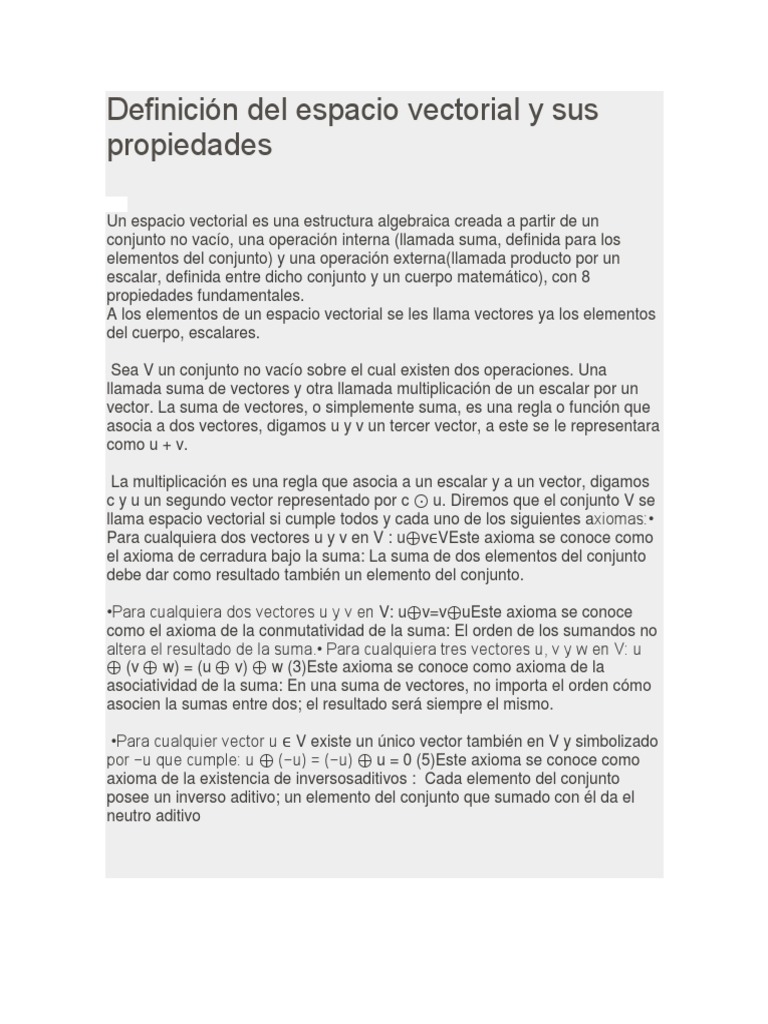 Definición Del Espacio Vectorial y Sus Propiedades | PDF | Escalar ...