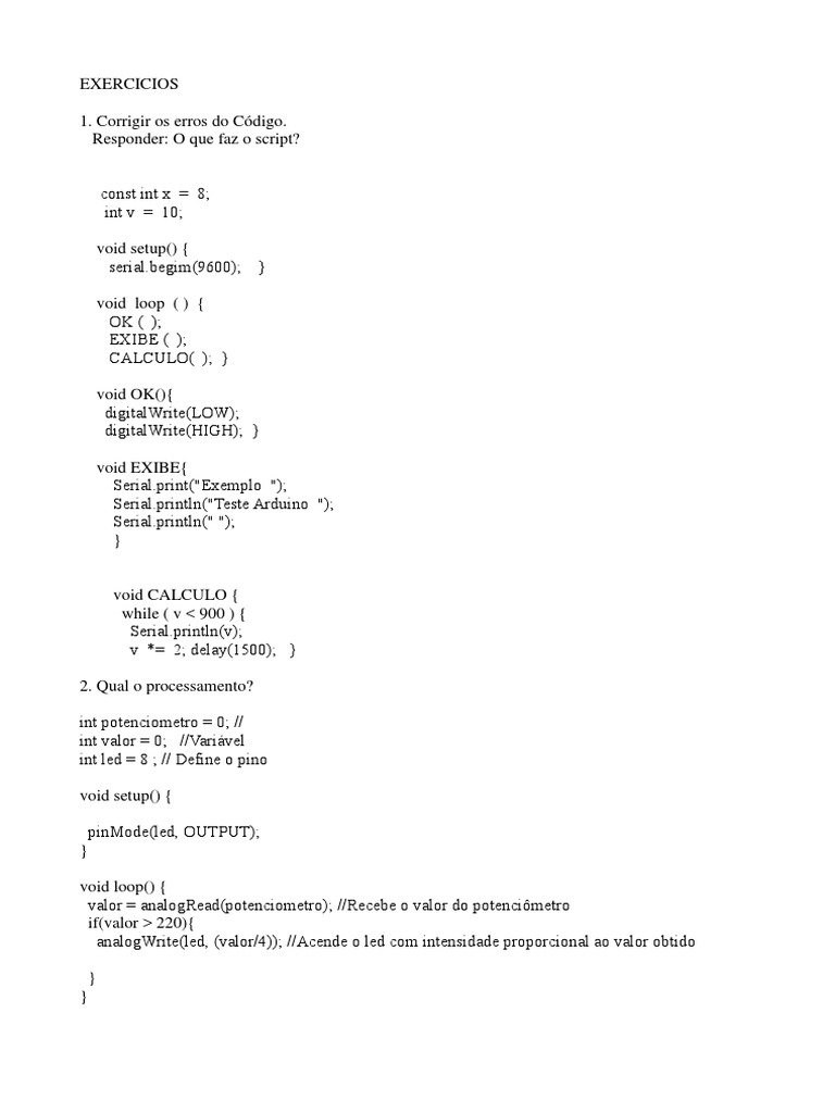 Exercicios de Arduino | PDF