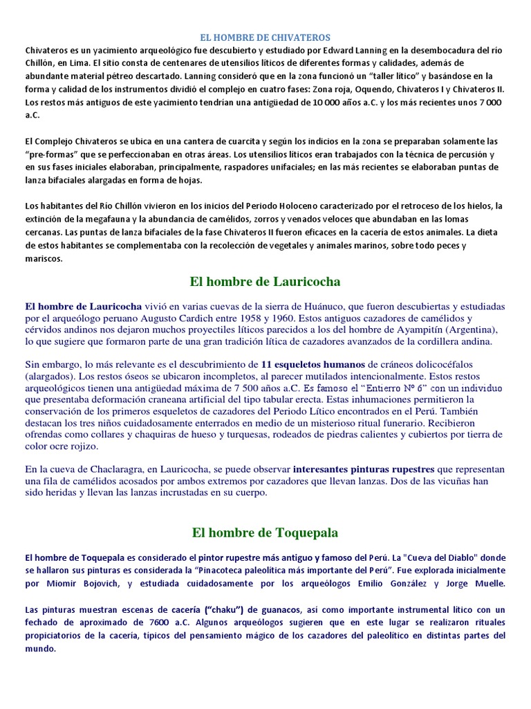 Hist Peru Periodo Litico El Hombre de Chivateros | PDF | Cultura ...
