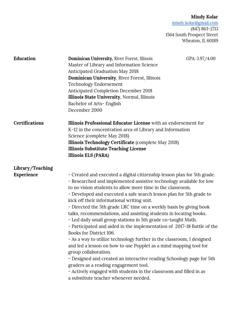 Mindy Kolar Resume | PDF | Grading (Education) | Teachers