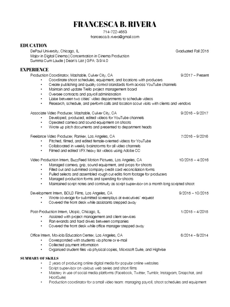 Francesca Rivera 2018 | PDF | Screenplay | You Tube