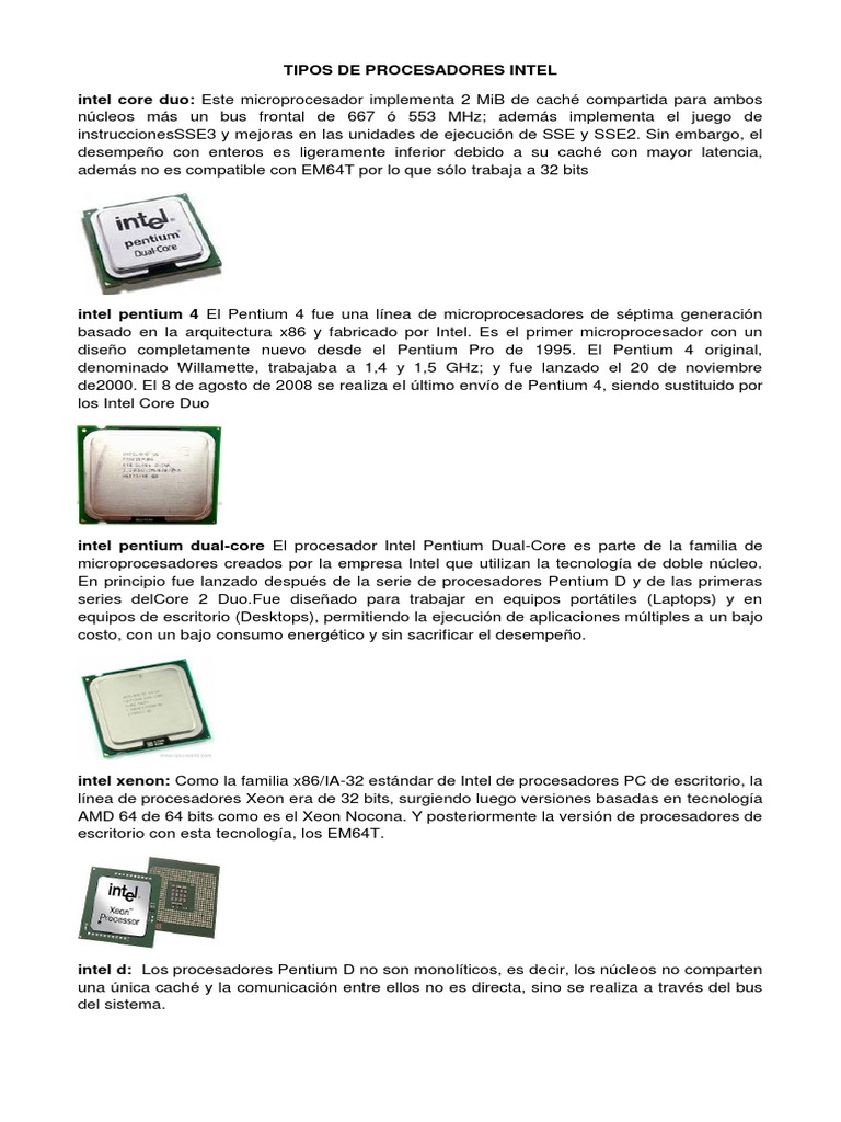 Tipos de Procesadores Intel. y Amd | PDF | Microprocesador | Intel