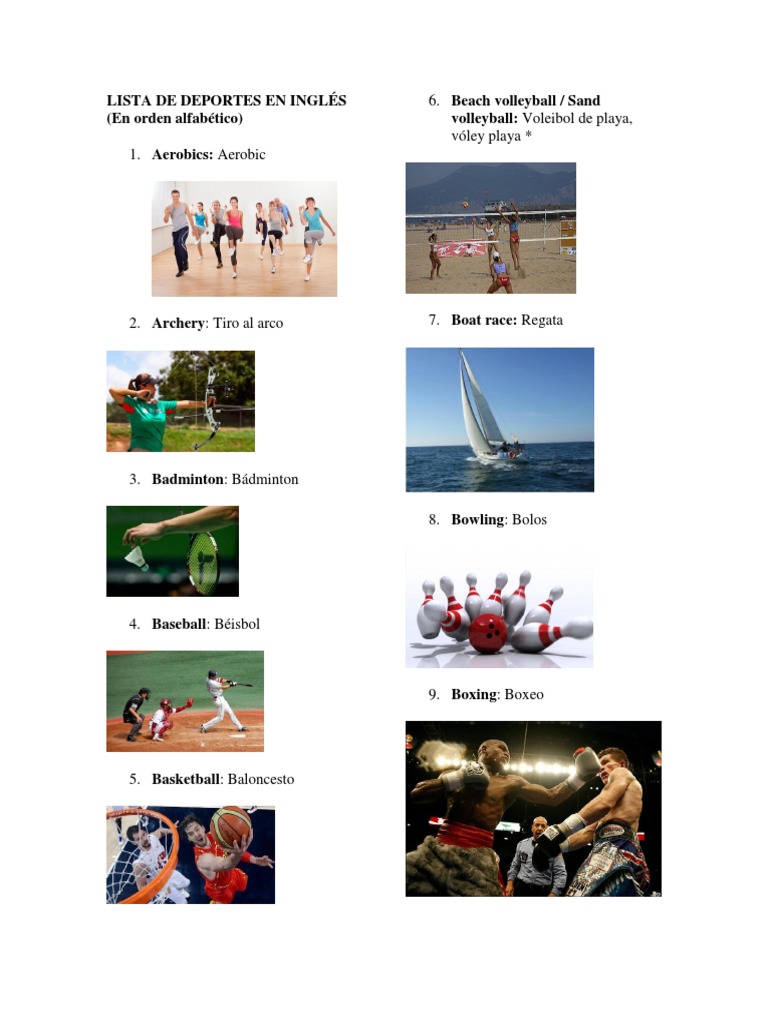 Lista de Deportes en Inglés | PDF | Deportes | Aficiones