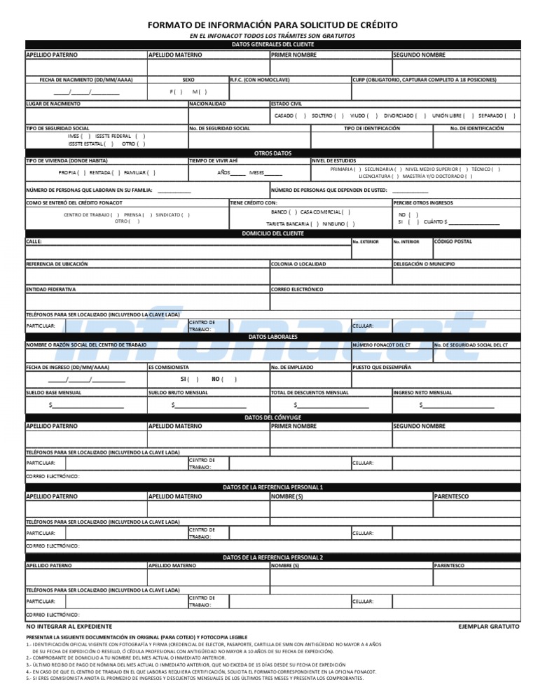 Fonacot FormatoInformacionParaSolicitud