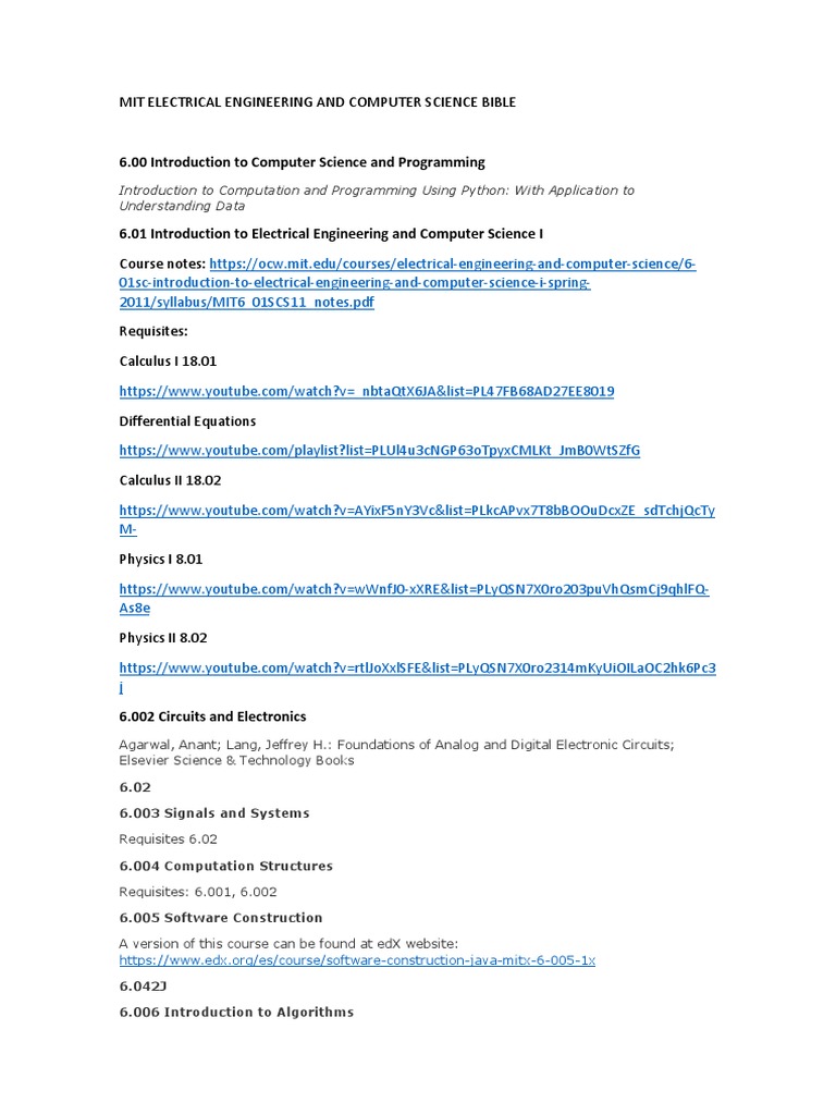 Mit Electrical Engineering and Computer Science Bible | PDF | Computers