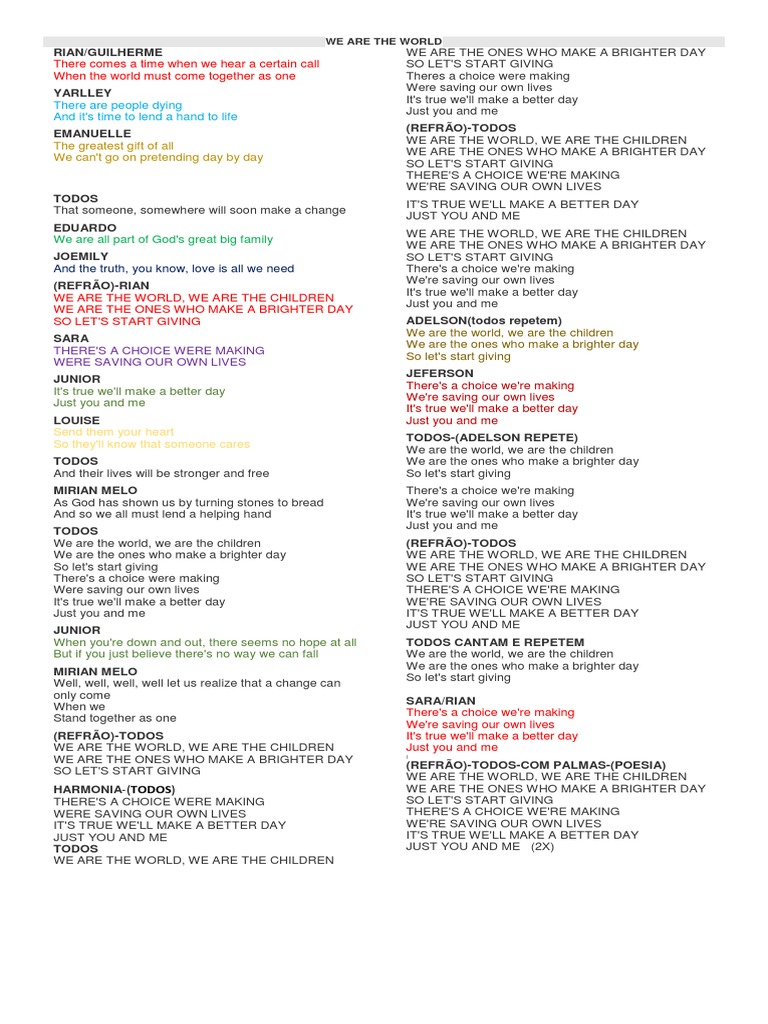 We Are The World (Letra) | PDF