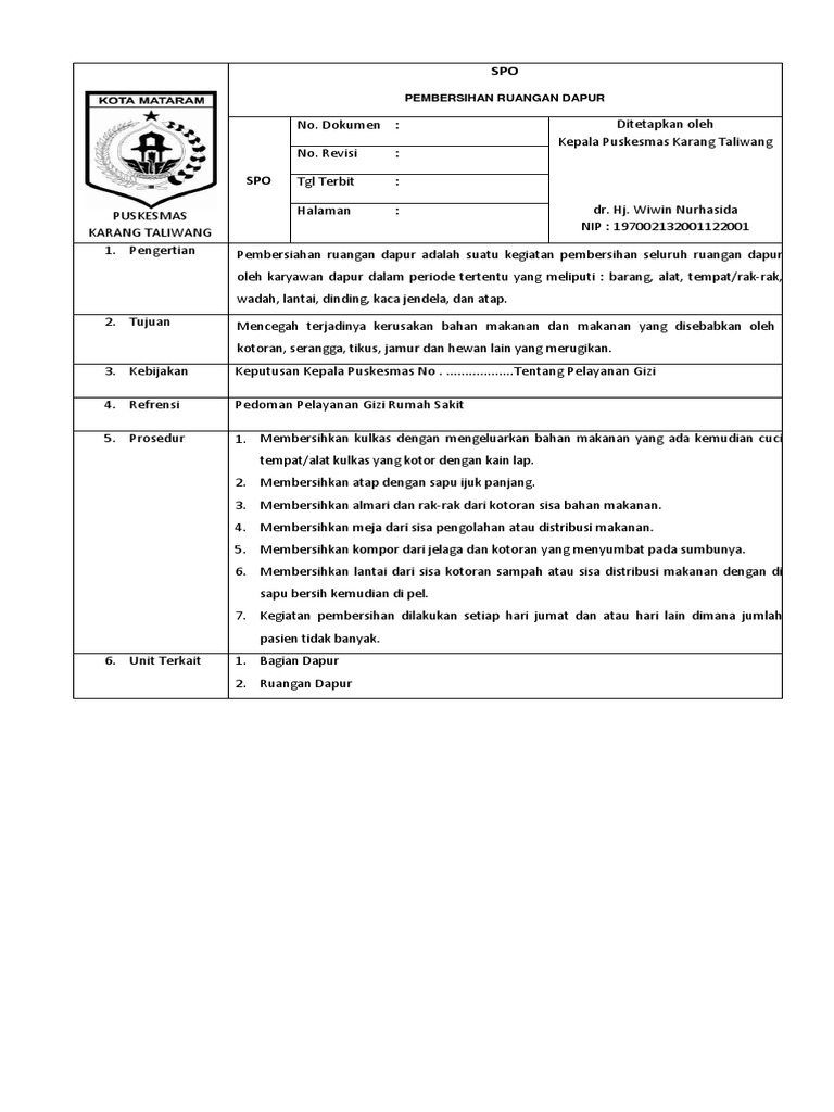 Spo Pembersihan Ruangan Dapur | PDF