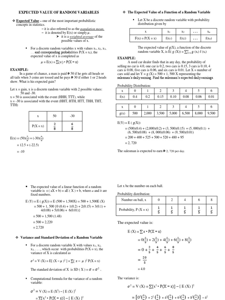 Expected Value of Random Variables | PDF | Expected Value | Variance
