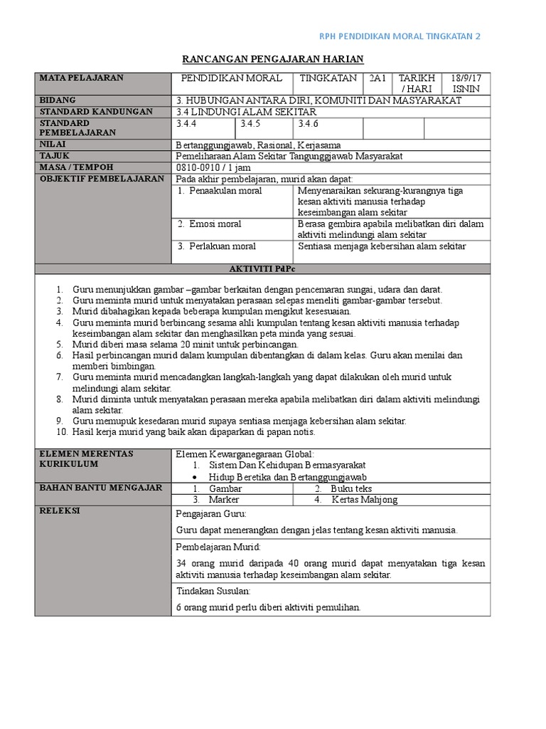 Contoh Format RPH PM 2018 | PDF