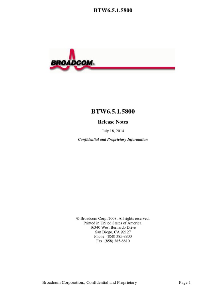 Broadcom Bluetooth BTW 6.5.1.5800 Release Notes | PDF | Windows 7 ...