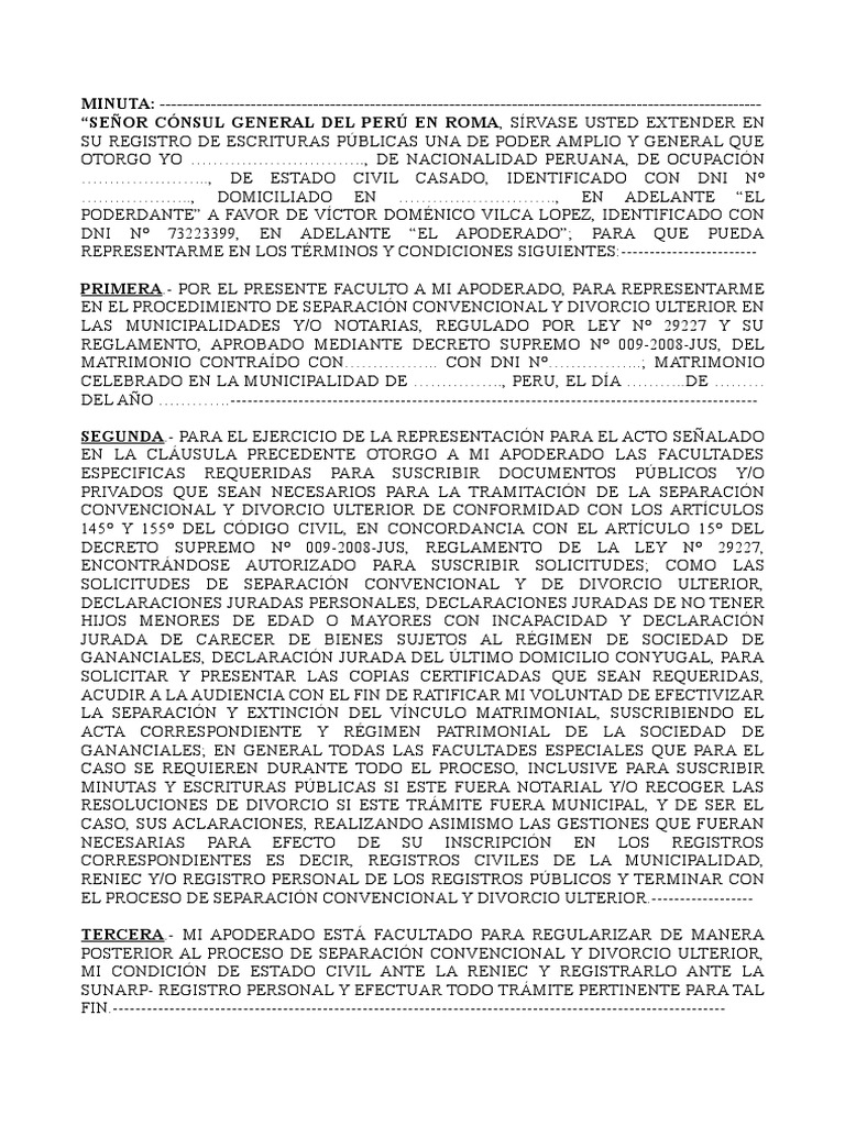 Minuta de Poder para Divorcio | PDF