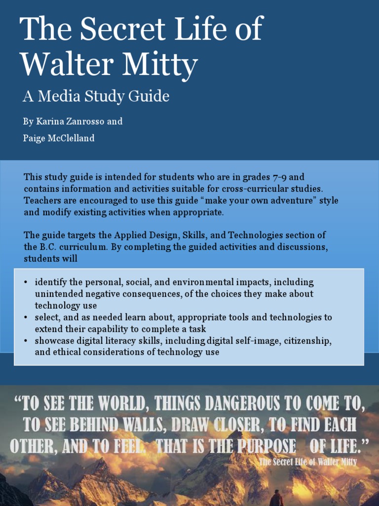 Walter Mitty Study Guide Grades 7-9 | PDF | Social Media | Popular ...