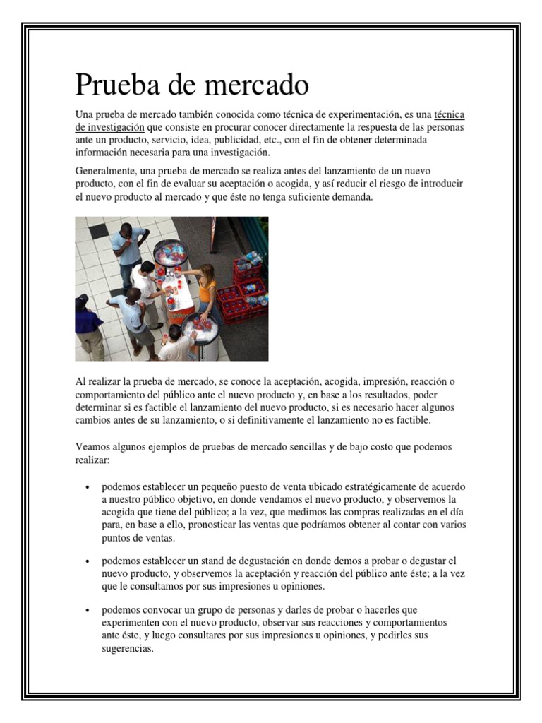 Prueba de Mercado | Negocios económicos | Mercado (economía)