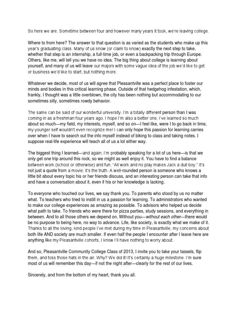 College Graduation Speech | PDF | Intellectual | Learning