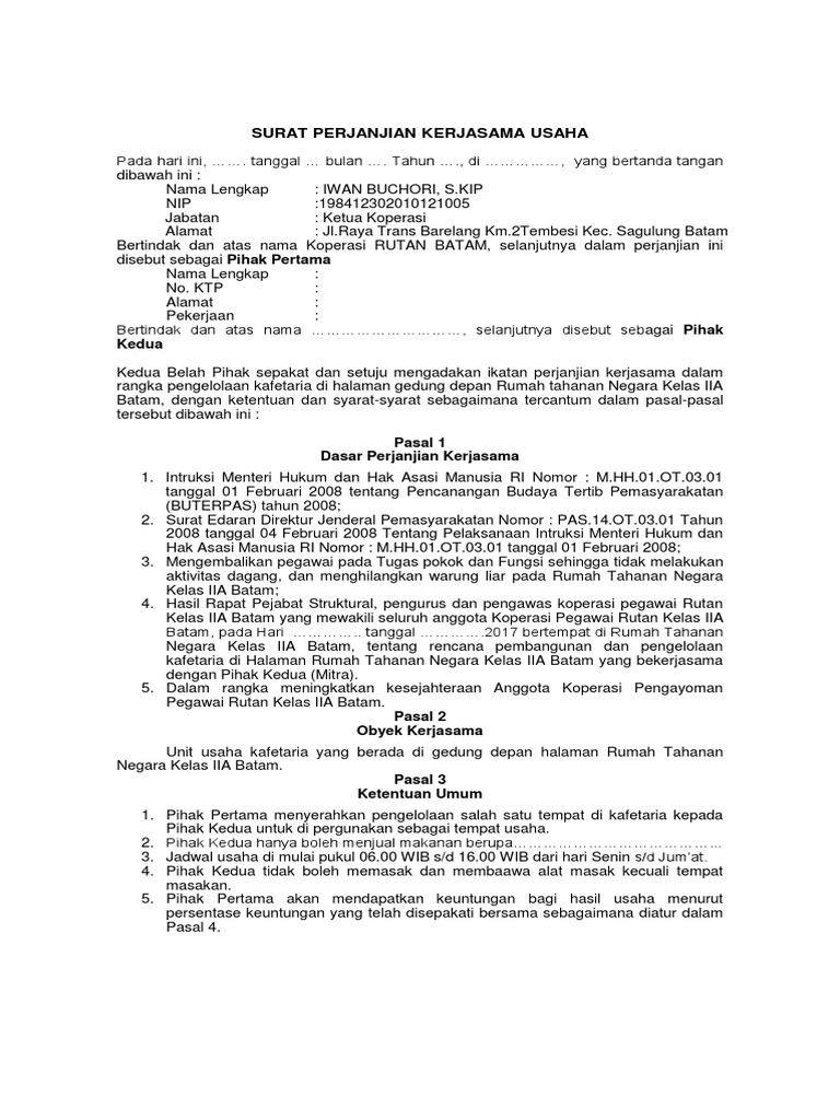 Surat Perjanjian Kerjasama Usaha | PDF
