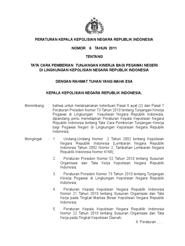 Perkap Nomor 6 Tahun 2011 | PDF