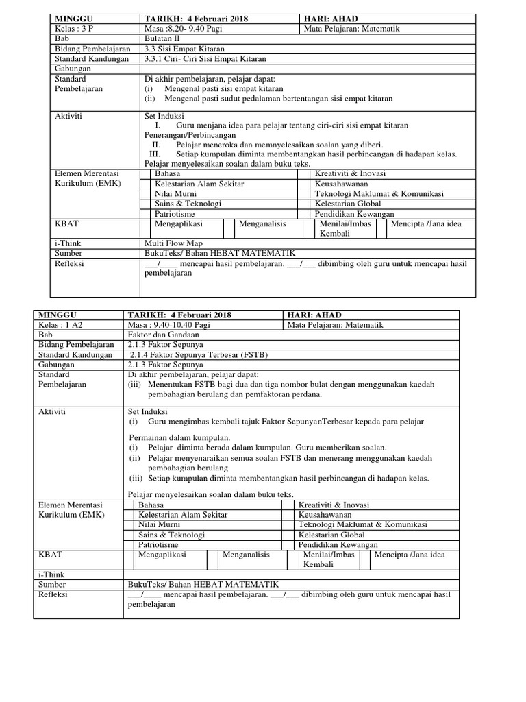 Contoh RPH KSSM Tingkatan 1 RAHAD | PDF