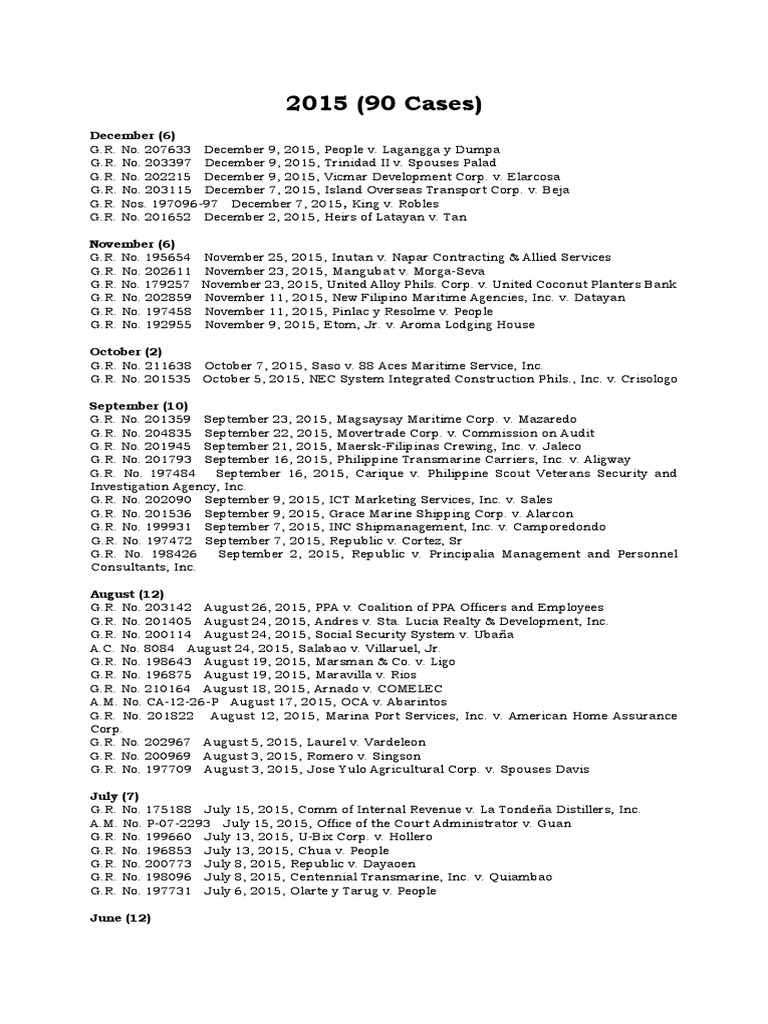 Del Castillo Cases 2009-2015 | PDF | Philippines | Business
