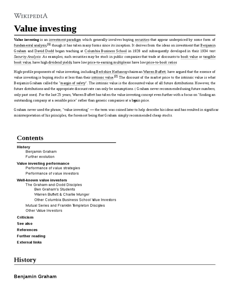 Value Investing | PDF | Value Investing | Benjamin Graham