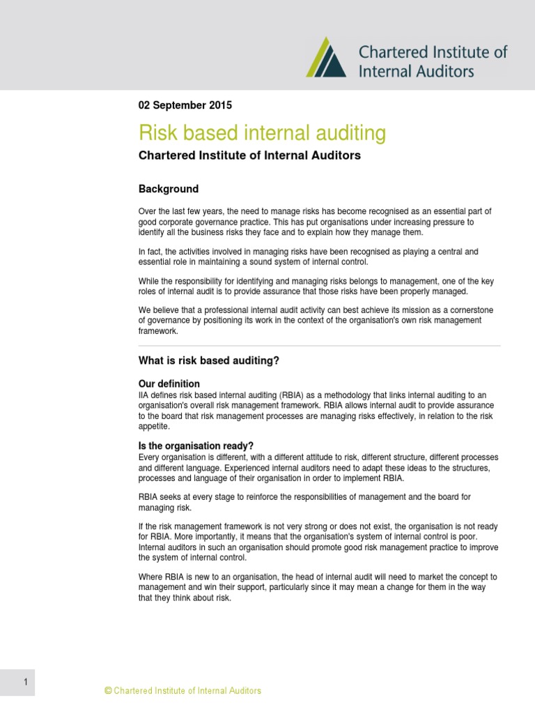 Risk Based Internal Auditing: Chartered Institute of Internal Auditors ...