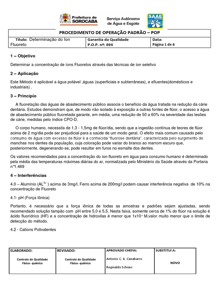 POP Fluoreto CFQ 004 (Determinar A Concentração de Íons Fluoretos ...