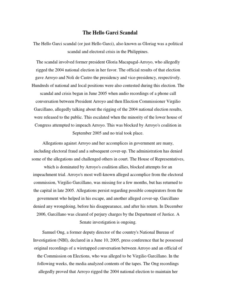 The Hello Garci Scandal | PDF | Political Corruption | Government