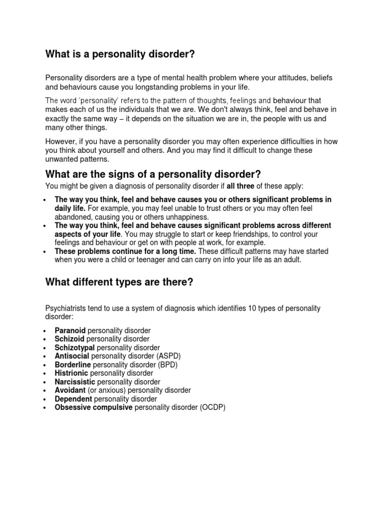 What Is A Personality Disorder | PDF | Personality Disorder ...